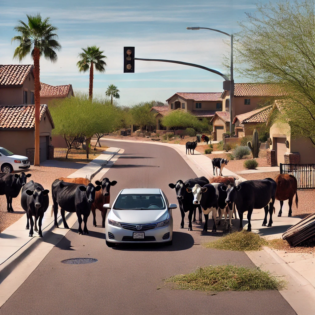 Cattle Roam Streets of Gilbert Neighborhood